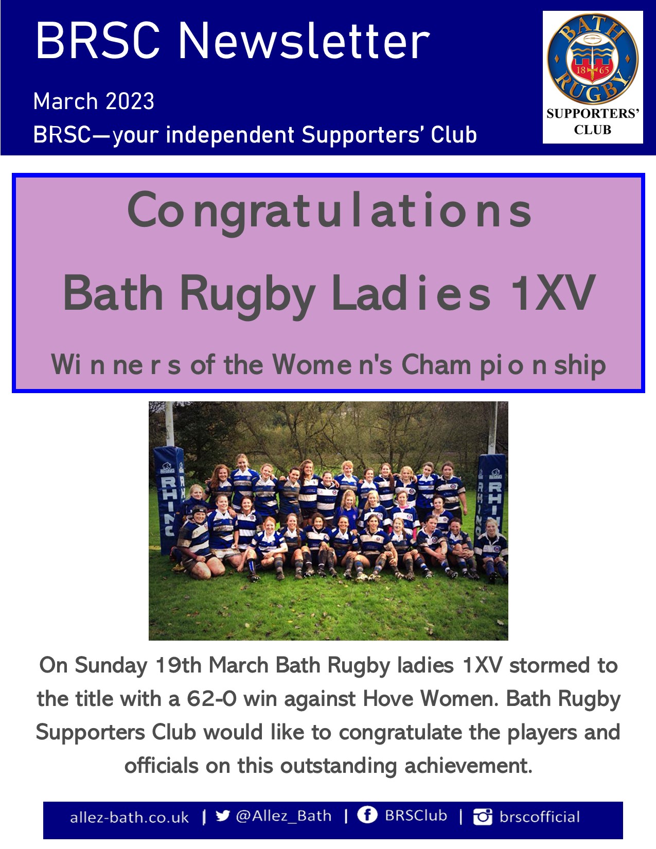 Bath Rugby Ladies - Bath Rugby Supporters' Club